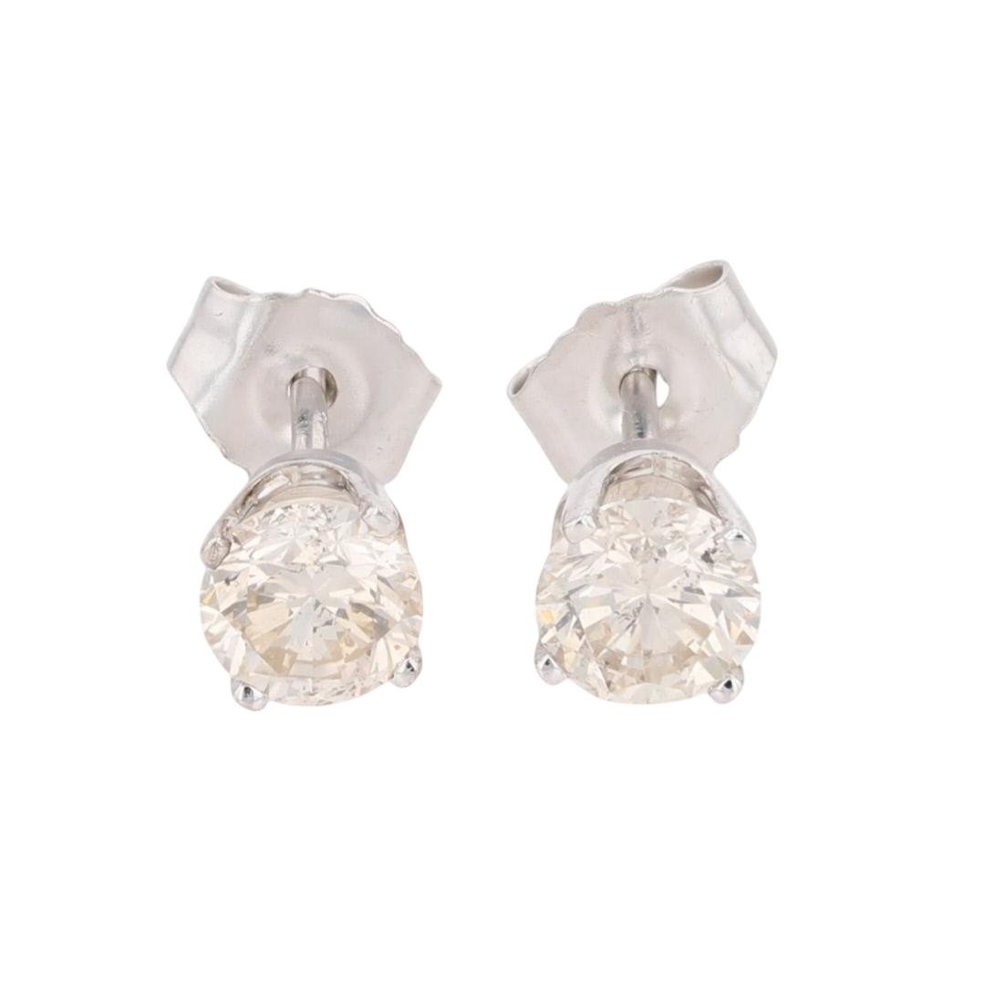 .65ctw Round Cut Diamond Solitaire Stud Pair Earrings 14k White Gold ...