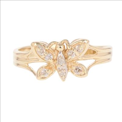 .14ctw Round Cut Diamond Cluster Butterfly Prong-Set Ring 10k Yellow ...