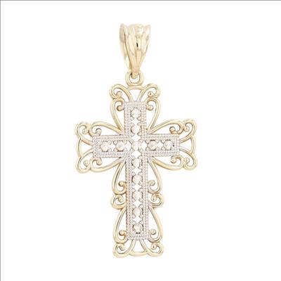 1" Diamond Cut Religious Cross Pendant w/o Chain 14k Multi-Tone Gold 1. ...