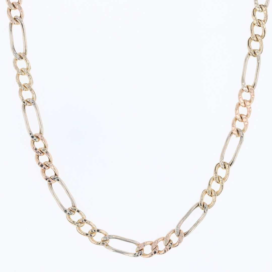 4.6mm Diamond-Cut Figaro Chain 24" Necklace 14k Multi-Tone Gold 11.35 Grams