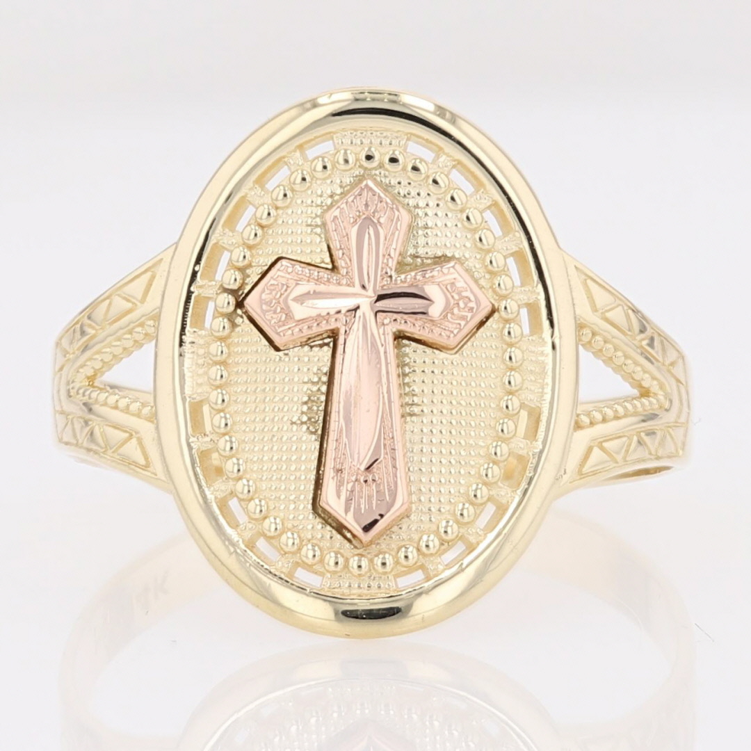 17mm Religious Cross Statement Ring 14k Multi-Tone Gold 2.17 Grams Size ...
