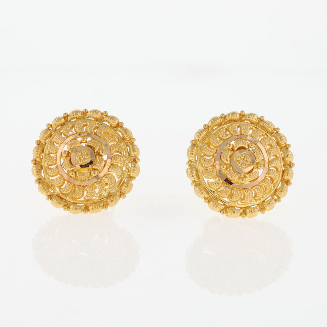 18.1mm Patterned Bali Style Round Stud Pair Earrings 21k Yellow Gold 5. ...