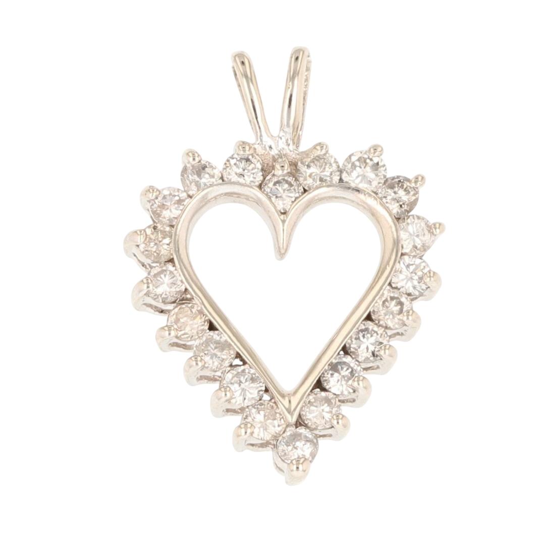 .63ctw Round Cut Diamond Heart Shaped Prong-Set Pendant No Chain 14k ...