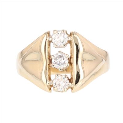 .38ctw Round Cut Diamond Vertical Three-Stone Ring 14k Yellow Gold Size ...