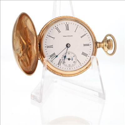 Waltham 33mm White Dial Wind-Up 7J Etched 14k Case Vintage Men's Pocket ...