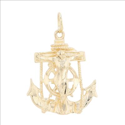 1" Religious Mariner's Crucifix Cross Pendant without Chain 14k Yellow Gold