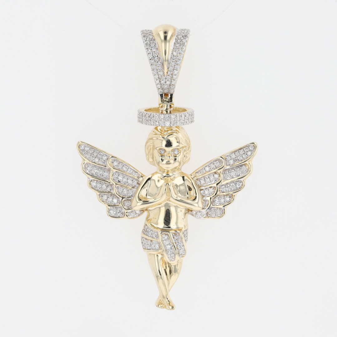 .34ctw Round Cut Diamond Religious Angel Pendant w/o Chain 10k Multi ...