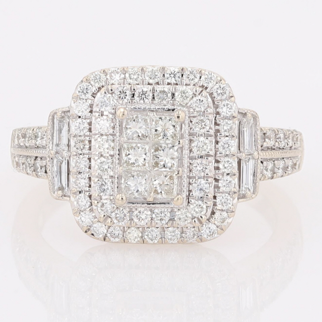 1.02ctw Princess Cut Diamond Cluster Halo Engagement Ring 14k White ...