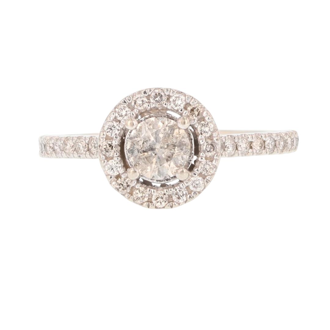 .80ctw Round Cut Diamond Halo Prong-Set Engagement Ring 10k White Gold ...