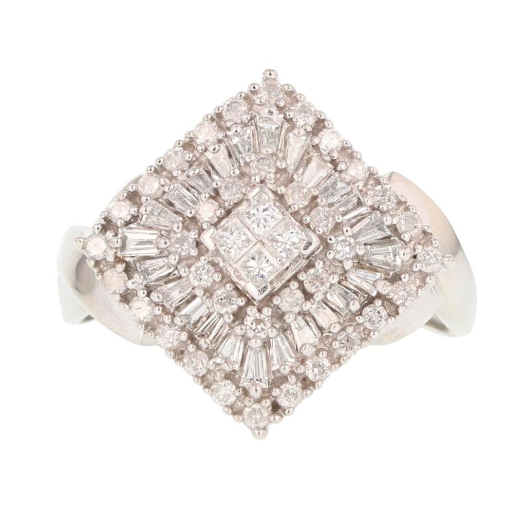 .83ctw Diamond Square Shaped Cluster Halo Statement Ring 10k White Gold ...
