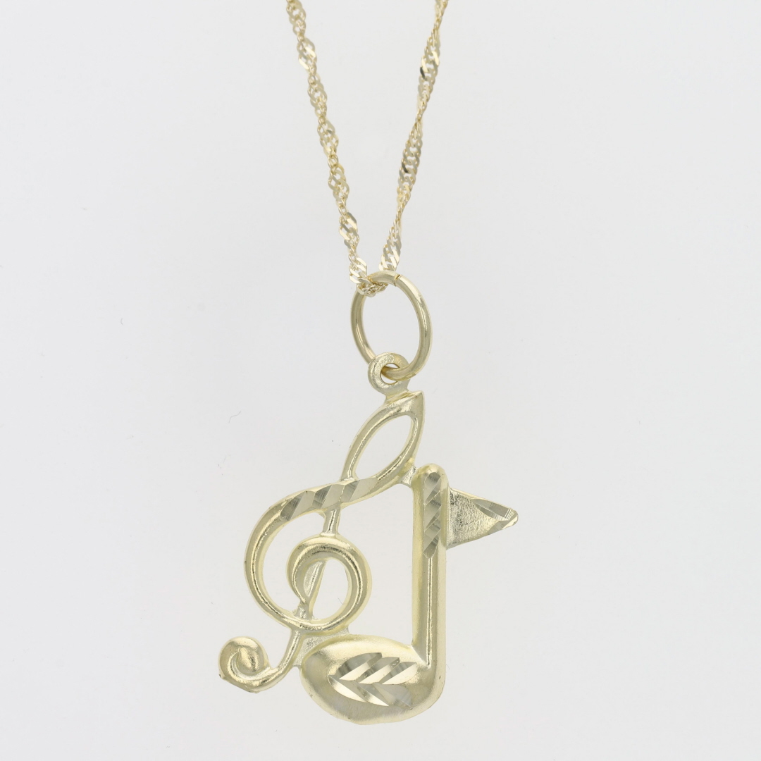 26.1mm Musical Notes Pendant on 15.75" Necklace 14k Yellow Gold 1.39 Grams