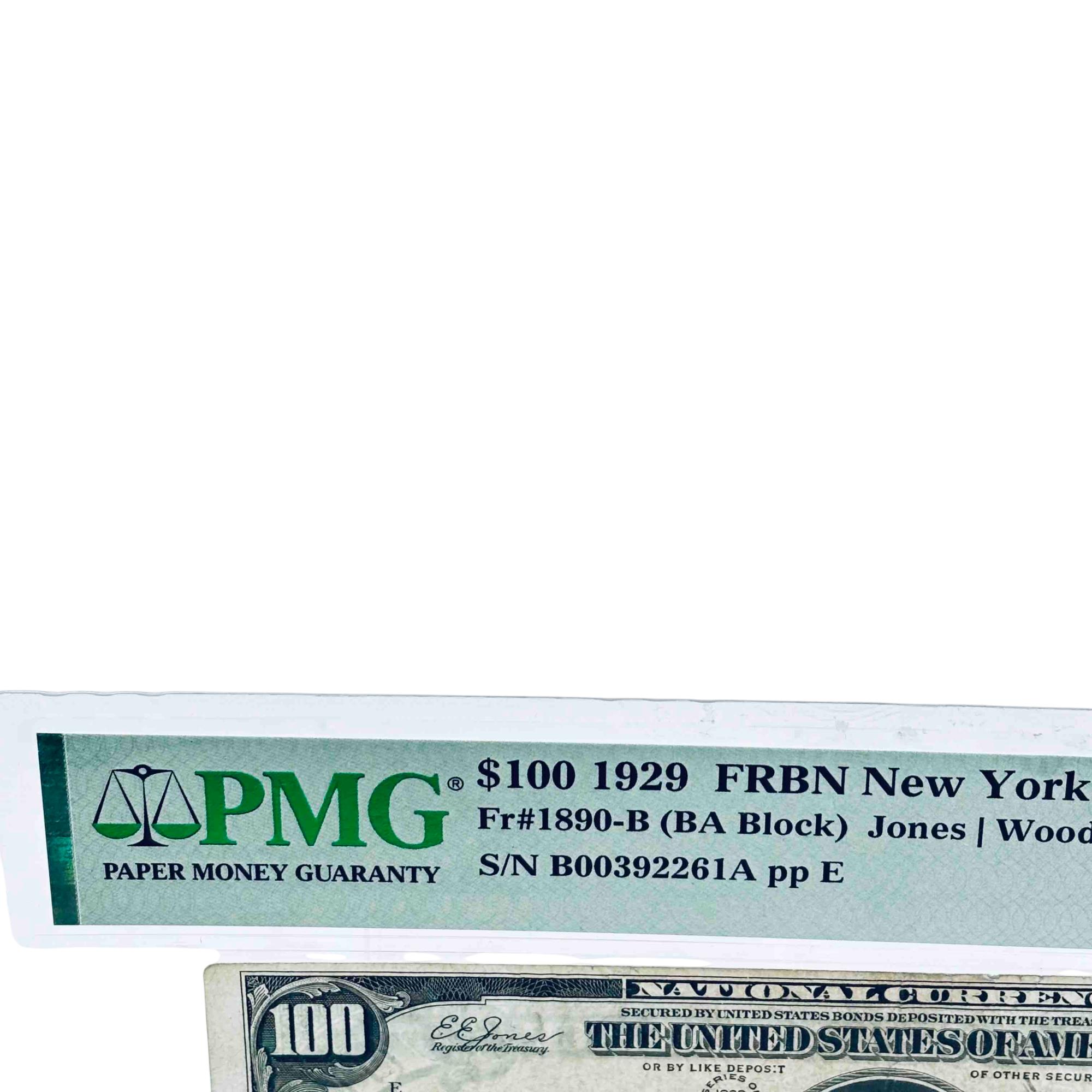 $100 1929 Federal Reserve Bank Note (FRBN) New York PMG 30 Very Fine