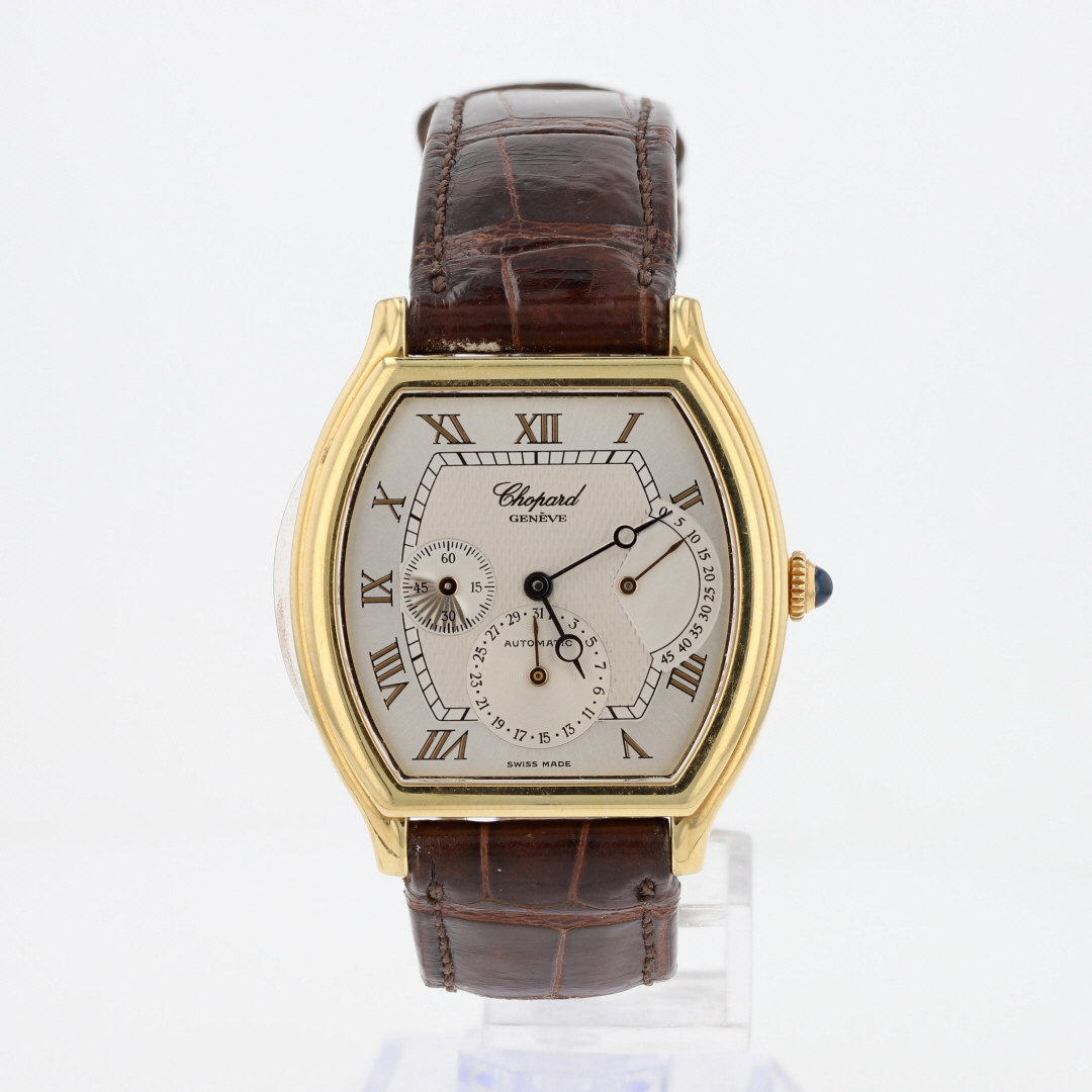 Chopard Classic Tonneau Silver Dial 18k Yellow Gold Leather Strap Men's ...