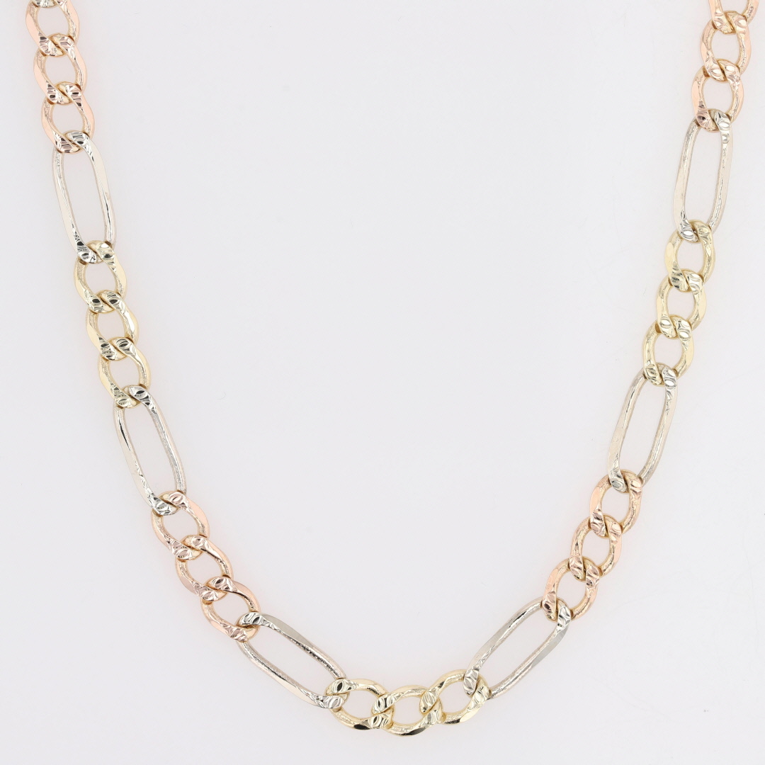 4.8mm Diamond Cut Figaro Link Chain 24" Necklace 14k Multi-Tone Gold 18 ...