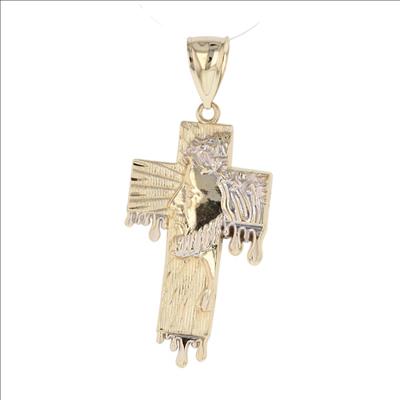 2" Jesus Face Dropping Cross Pendant w/o Chain 10k Multi-Tone Gold 3.06 ...