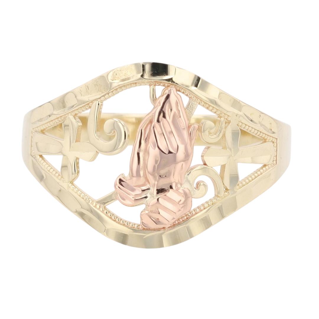 14mm Diamond Cut Religious Praying Hands Band Ring 10k Multi-Tone Gold ...
