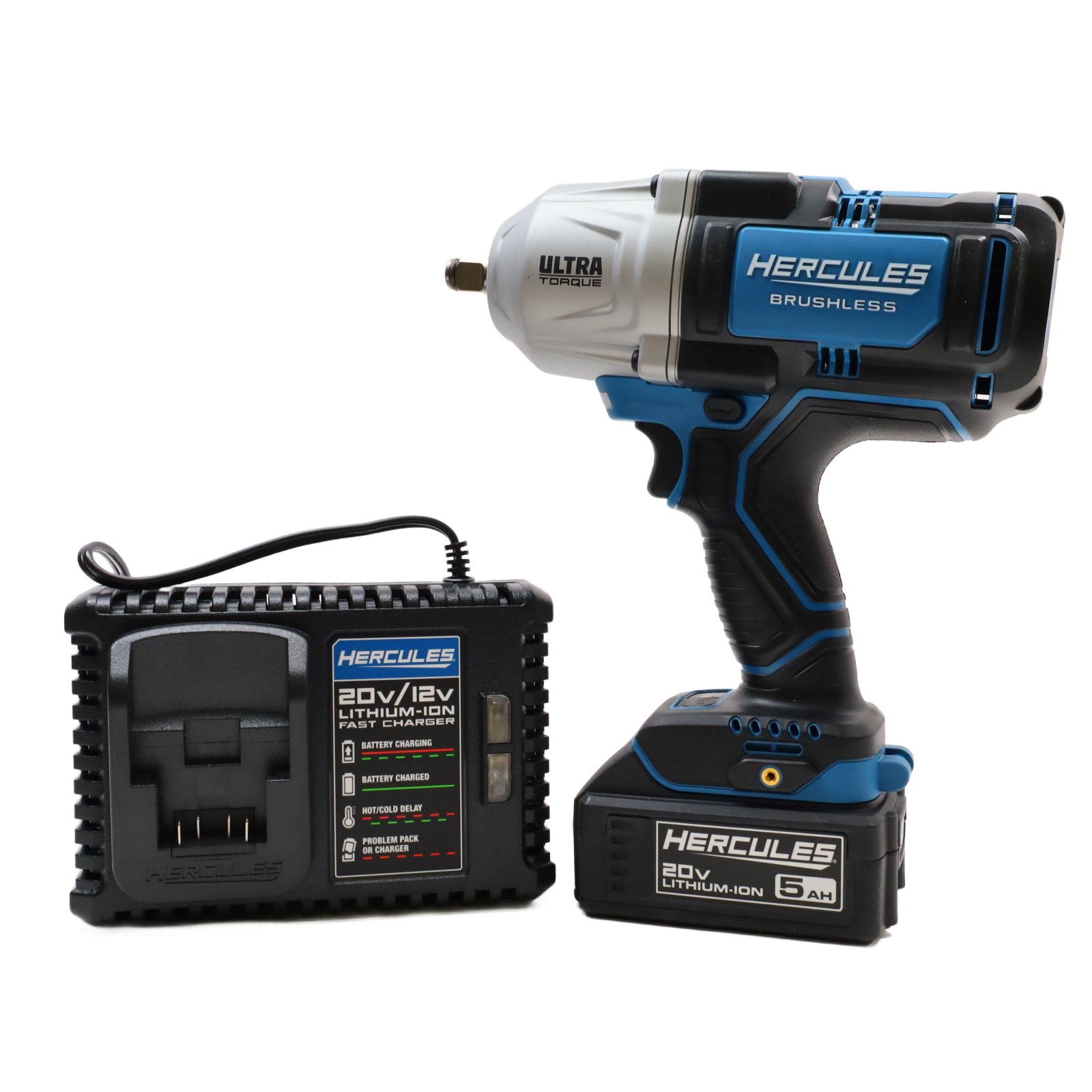 Hercules HCB85B2 20V Brushless 1/2" Cordless Impact Wrench Kit - 5.0Ah ...
