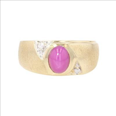 1.77ctw Lab-Created Oval Star Ruby & Diamond Ring 14k Multi-Tone Gold ...