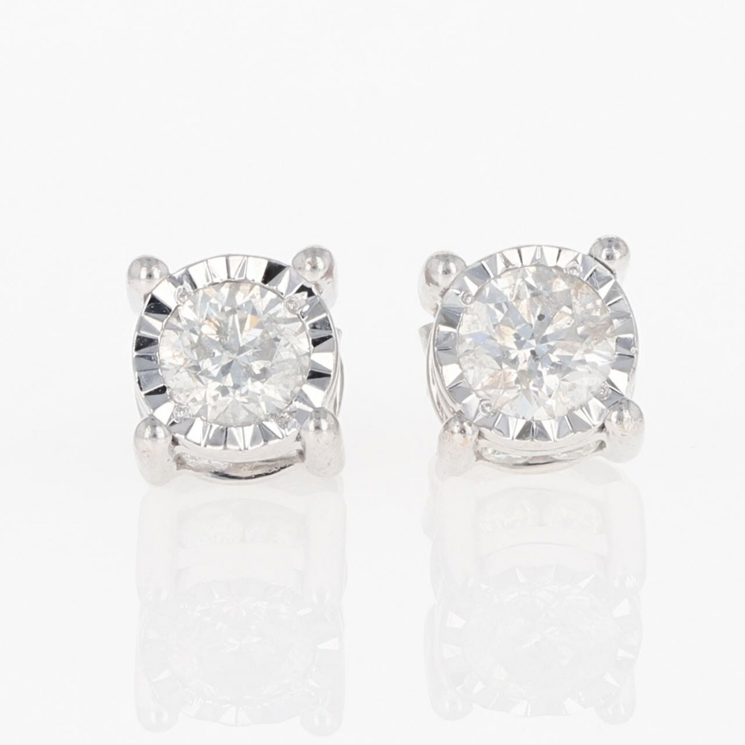1.04ctw Diamond Solitaire with Accents Stud Pair Earrings 10k White Gold