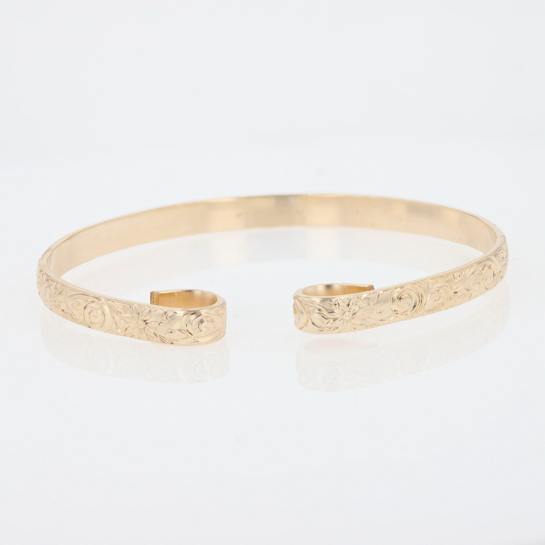 5.3mm Floral Swirl Pattern 7" Bangle Bracelet 14k Yellow Gold 14.15 Grams