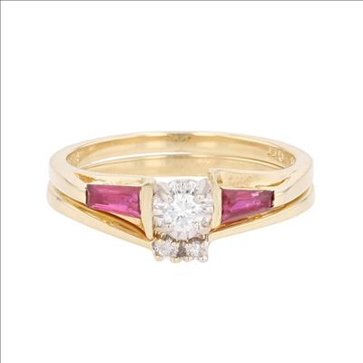 .20ctw Round Cut Diamond and Ruby Wedding Set Rings 14k Yellow Gold Size 6.25