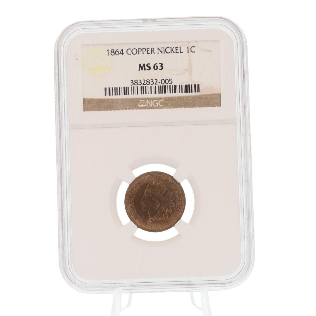 1864 Copper Nickel 1C Indian Cent Coin NGC MS 63 Philadelphia Mint Sealed