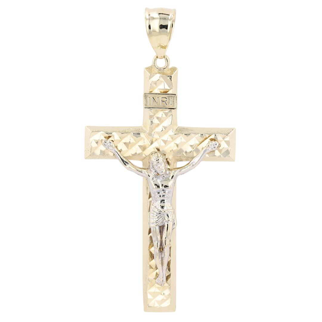 2.5" Religious Crucifix Cross Pendant w/o Chain 10k Multi-Tone Gold 7. ...
