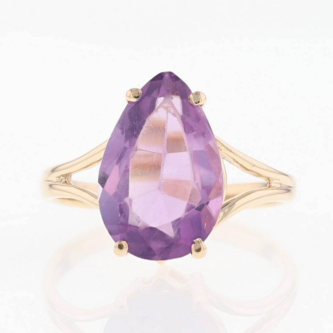 5.44ct Pear-Shaped Amethyst Solitaire Statement Ring 14k Yellow Gold Size 7