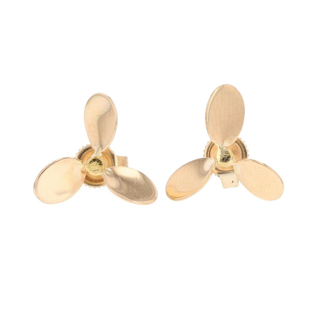 12mm Propeller Shaped 3D Stud Pair Earrings 14k Yellow Gold 1.67 Grams