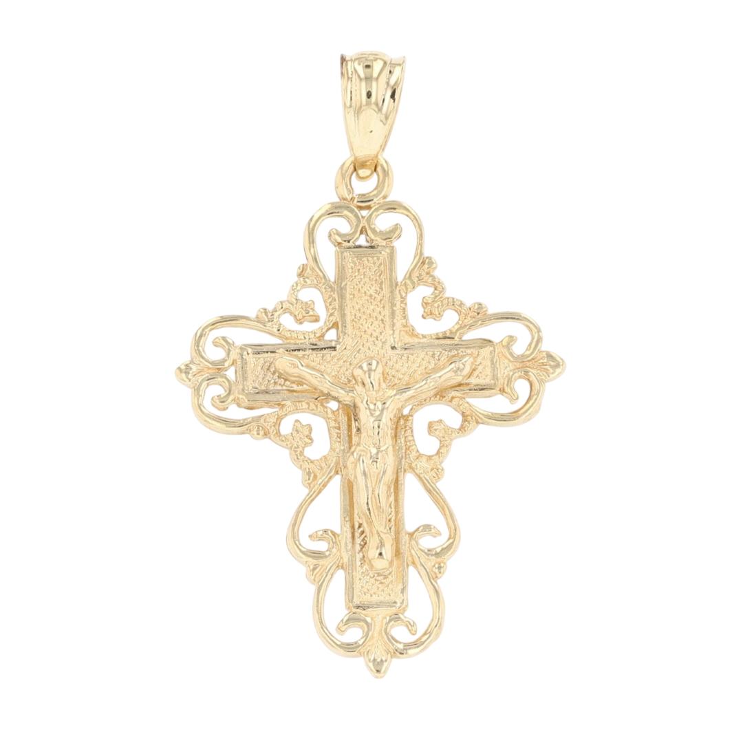 1 3/8" Religious Ornate Cross Pendant No Chain 14k Yellow Gold 2.54 Grams