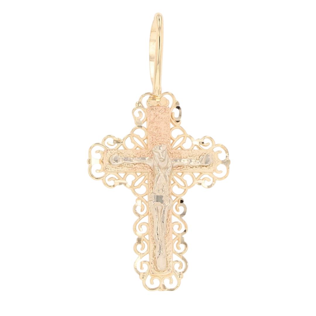 1.5" Religious Filigree Cross Pendant No Chain 14k Multi-Tone Gold 2.26 ...