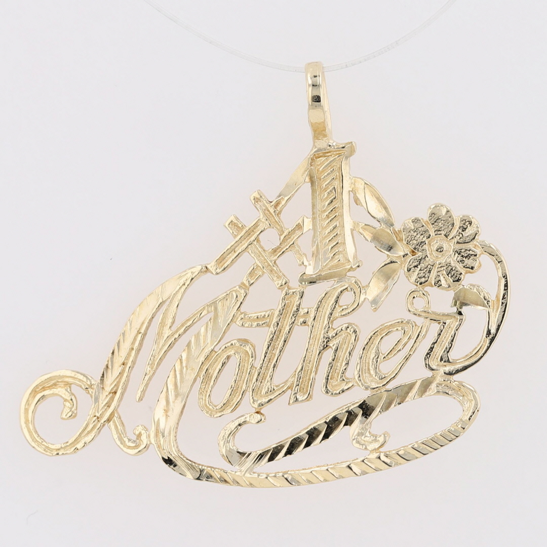 1" Diamond Cut #1 Mother Pendant without Chain 14k Yellow Gold 1.71 Grams