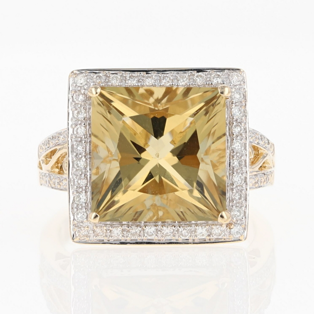 9.34ctw Square Citrine w/Diamond Halo Statement Ring 14k Multi-Tone ...