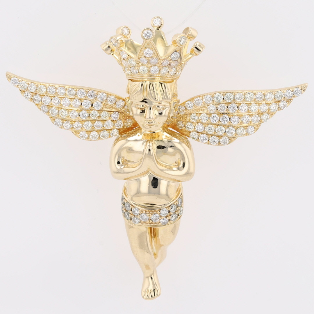 1.58ctw Diamond Religious Angel Pendant w/o Chain 14k Yellow Gold 13.99 ...