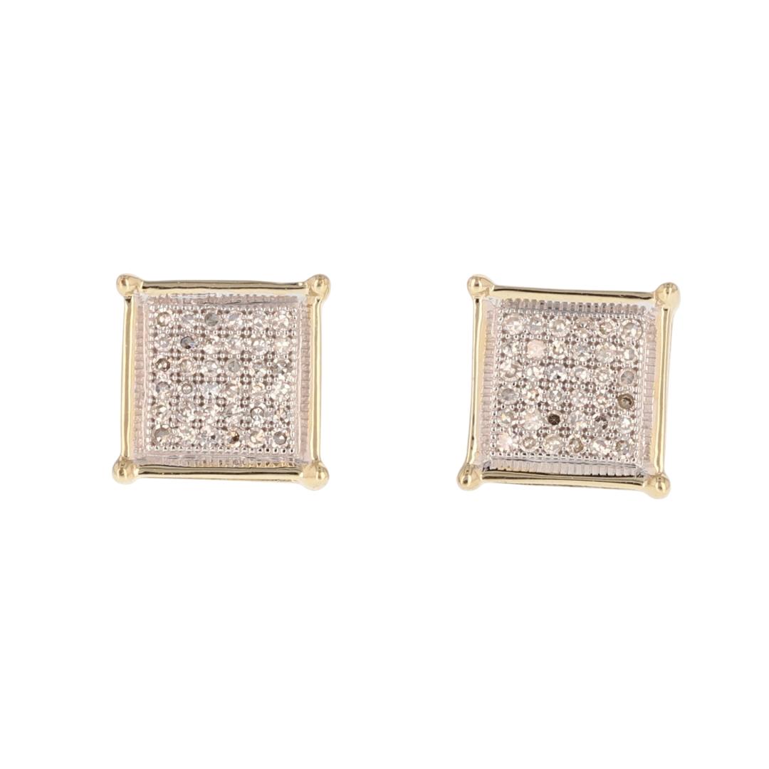 .27ctw Round Cut Diamond Cluster Square Shape Stud Pair Earrings 10k ...