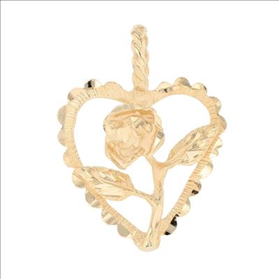 1.25" Open Heart Rose Flower Pendant No Chain 14k Yellow Gold 2.85 Grams