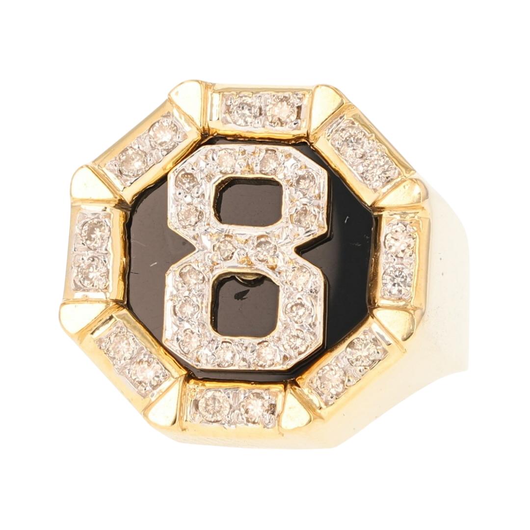 Diamond & Black Onyx Lucky Number "8" Signet Ring 14k Multi-Tone Gold ...