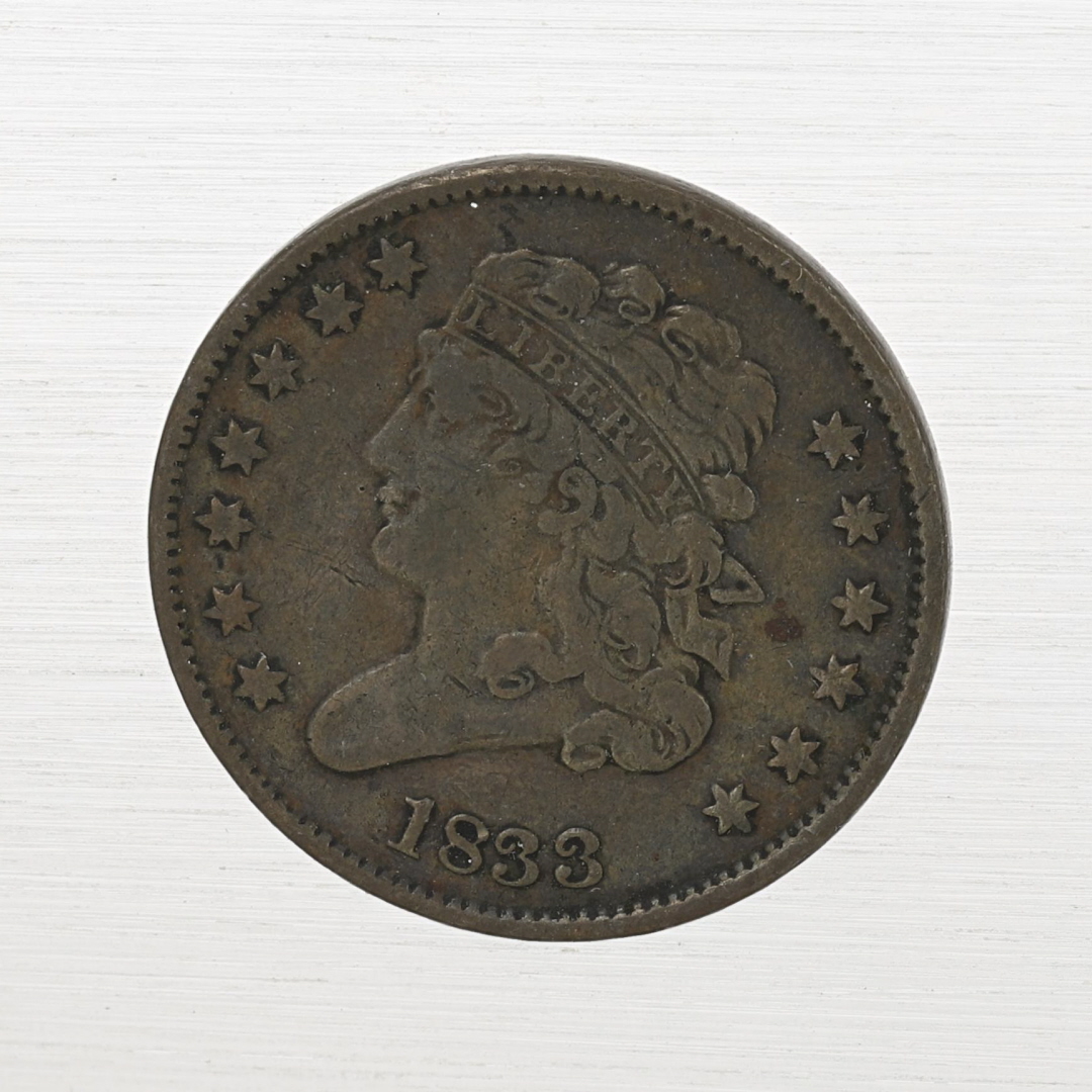 1833 Classic Head Liberty Half Cent Copper US Coin with Sleeve