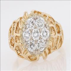1.75ctw Diamond Cluster Nugget Statement Ring 14k Multi-Tone Gold Size ...