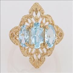 1.86ctw Oval Cut Blue Topaz Three-Stone Statement Ring 10k Yellow Gold ...