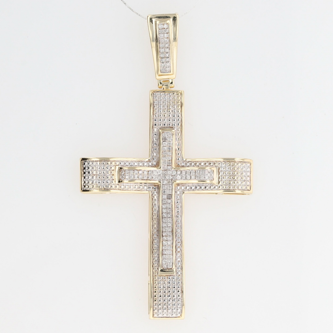 .22ctw Diamond Pavé Religious Cross Pendant w/o Chain 10k Yellow Gold 9 ...
