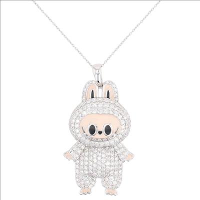 2.50ctw Lab-Created Round Diamond Labubu Pendant on 18" Necklace ...