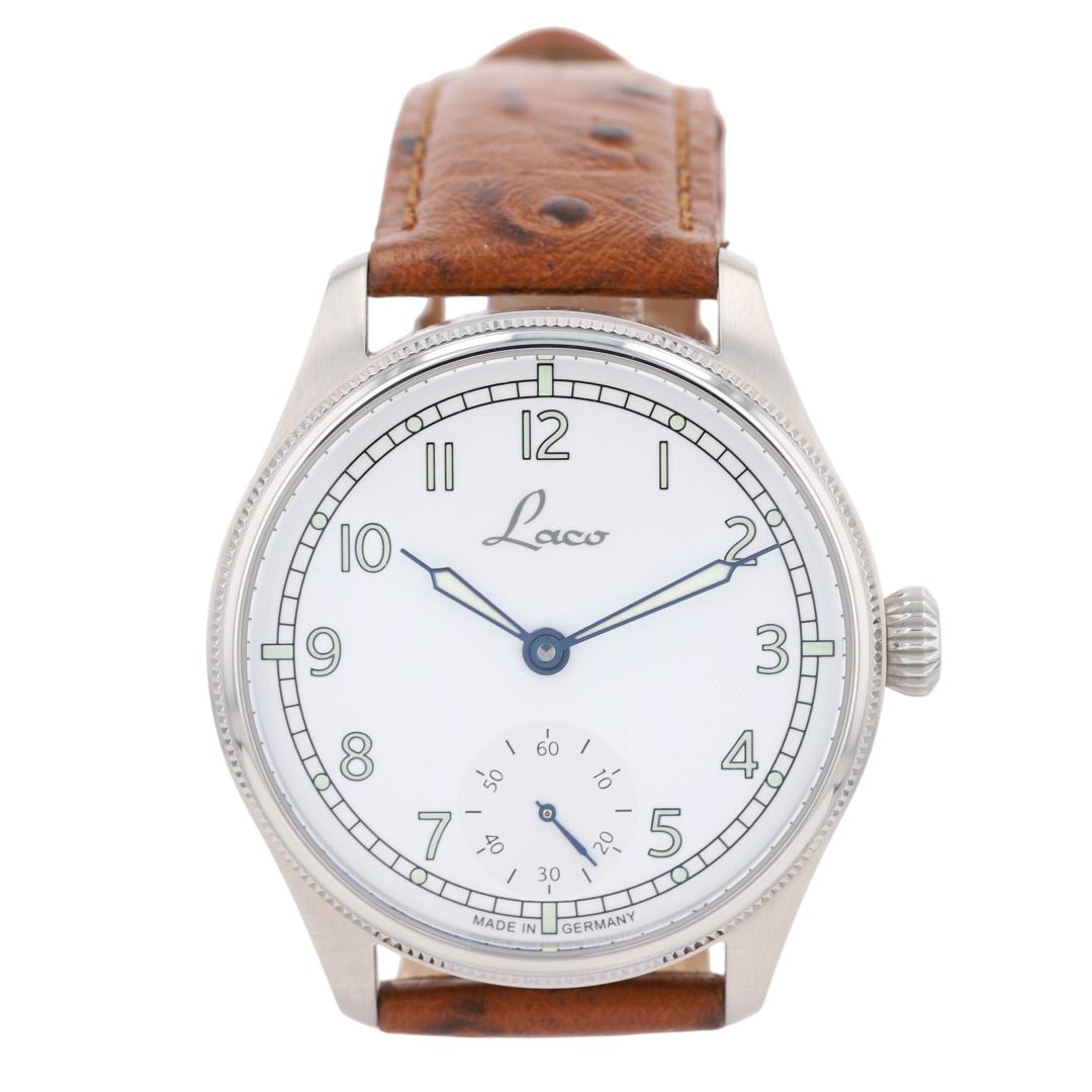 Laco Navy Watches White Dial Wind-Up Stainless Steel Leather Strap Men ...