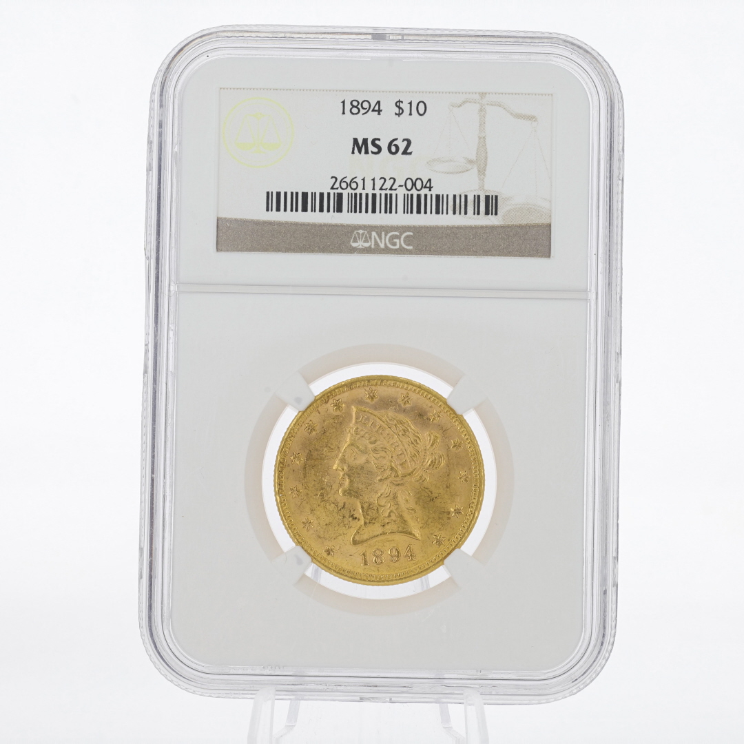 1894 $10 Liberty Head American Eagle 90% Fine Gold Coin NGC MS 62 Sealed