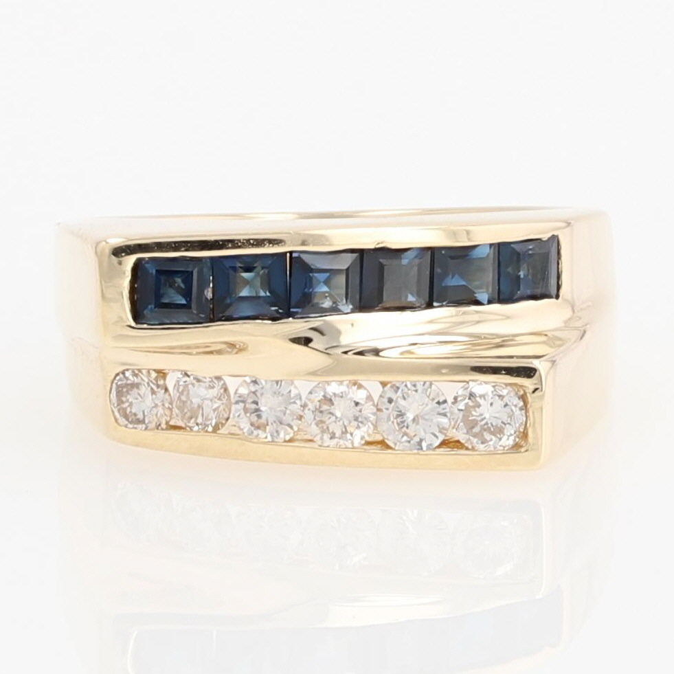 .92ctw Round Diamond & Square Sapphire Channel-Set Ring 14k Yellow Gold ...
