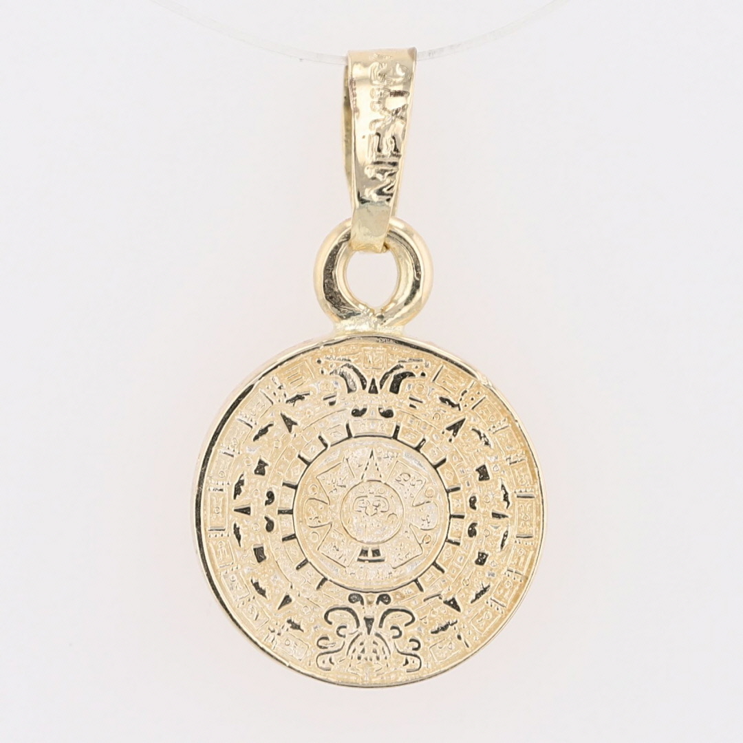 22.7mm Aztec Sun Calendar Pendant w/o Chain 14k Yellow Gold Mexico 1.86 ...