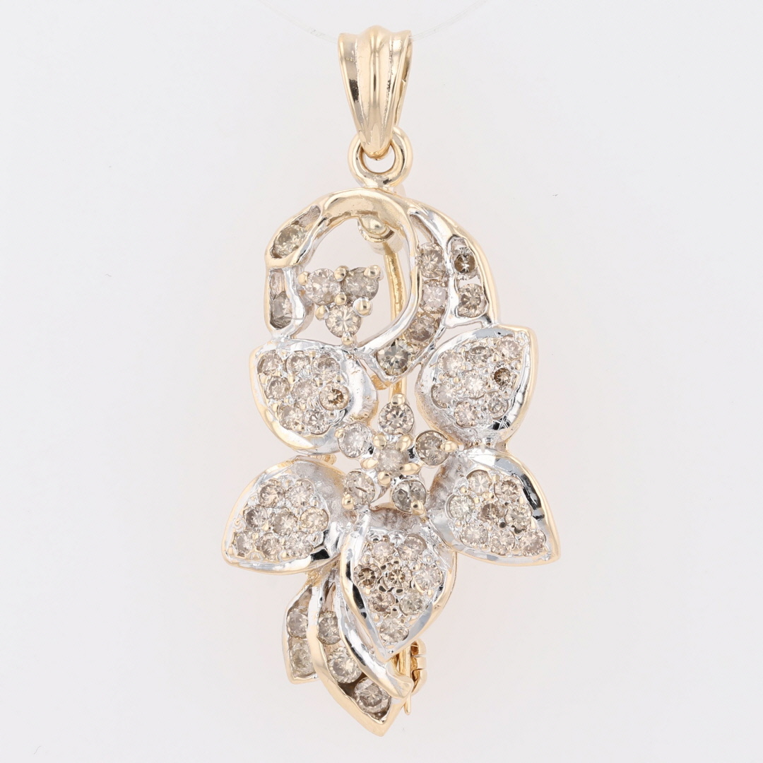 .84ctw Diamond Flower Pendant or Brooch/Pin 12k Multi-Tone Gold 6.22 Grams