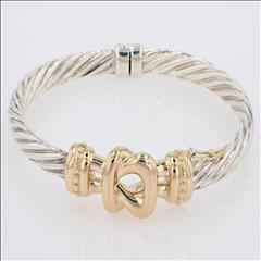14.5mm Twisted Cable Bangle 7" Bracelet Sterling Silver and 14k Yellow Gold