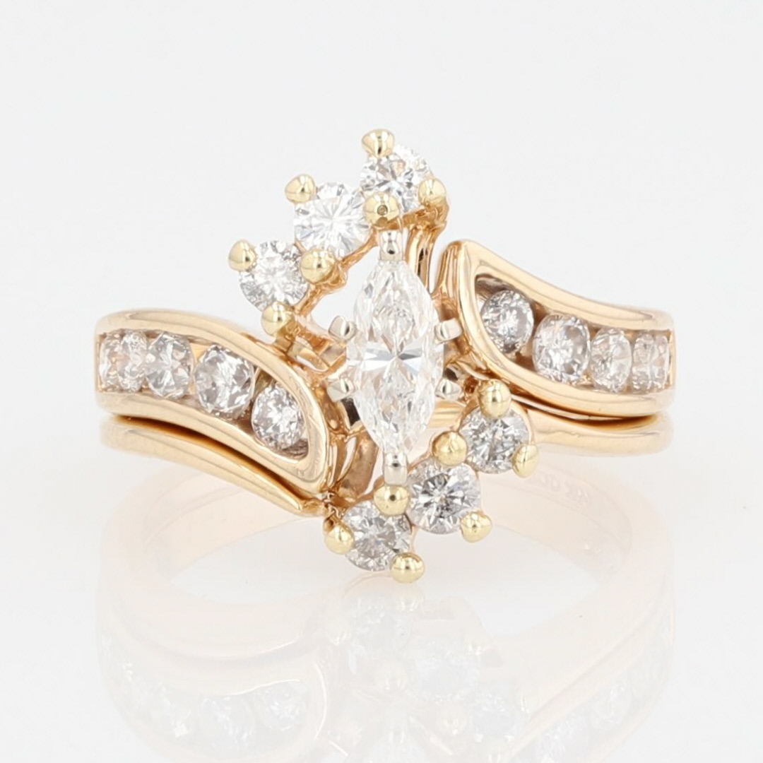 1.12ctw Marquise Diamond w/ Accents Wedding Set Rings 14k Yellow Gold ...