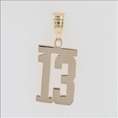 Number Thirteen Statement Pendant without Chain 14K Yellow Gold 3.11 Grams